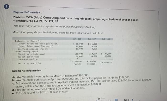 Solved Required information Problem 2-2A (Algo) Computing | Chegg.com