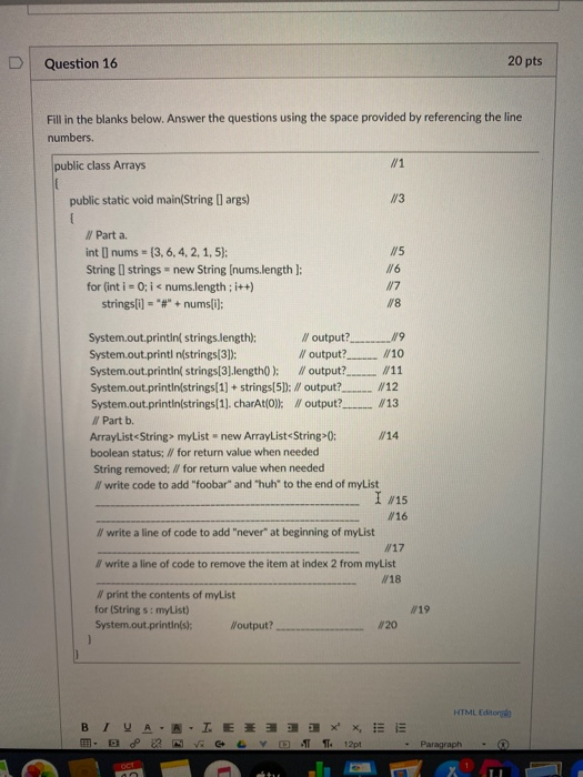 Solved Question 16 20 pts Fill in the blanks below. Answer | Chegg.com