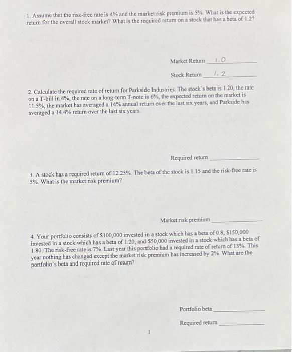 Solved 1. Assume that the risk-free rate is 4% and the | Chegg.com
