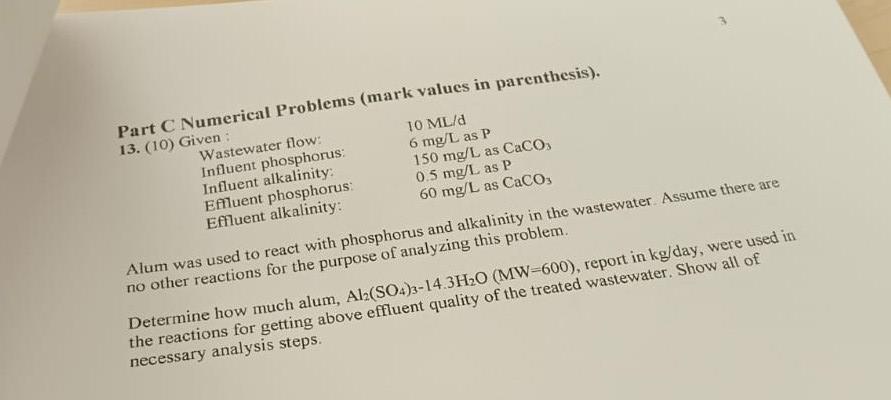 Solved Numerical Problems (mark values in parenthesis). 13. | Chegg.com