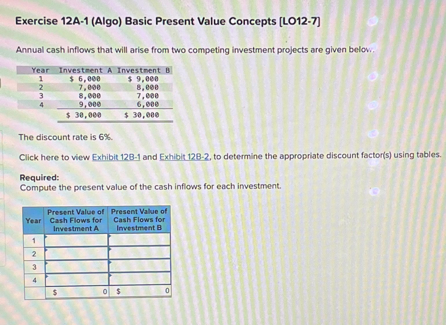 Solved Exercise 12A-1 (Algo) ﻿Basic Present Value Concepts | Chegg.com