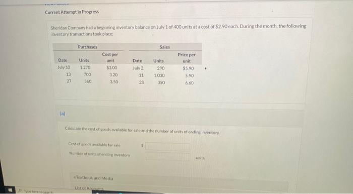Solved Current Attempt in Progress Sheridan Company had a | Chegg.com