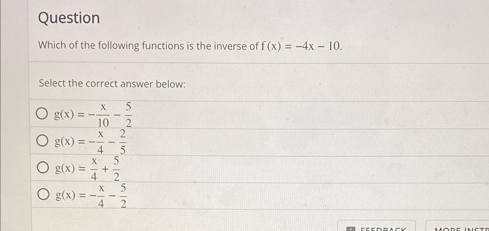 Solved QuestionWhich of the following functions is the | Chegg.com