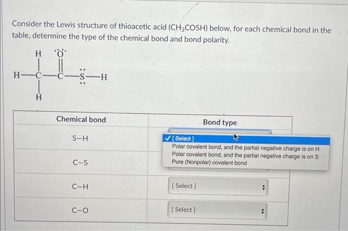 Solved Consider the Lewis structure of thioacetic acid | Chegg.com