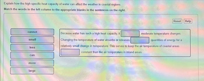 Solved Explain how the high specific heat capacity of water | Chegg.com
