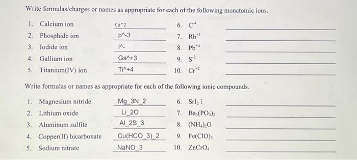 Solved Write formulas/charges or names as appropriate for | Chegg.com