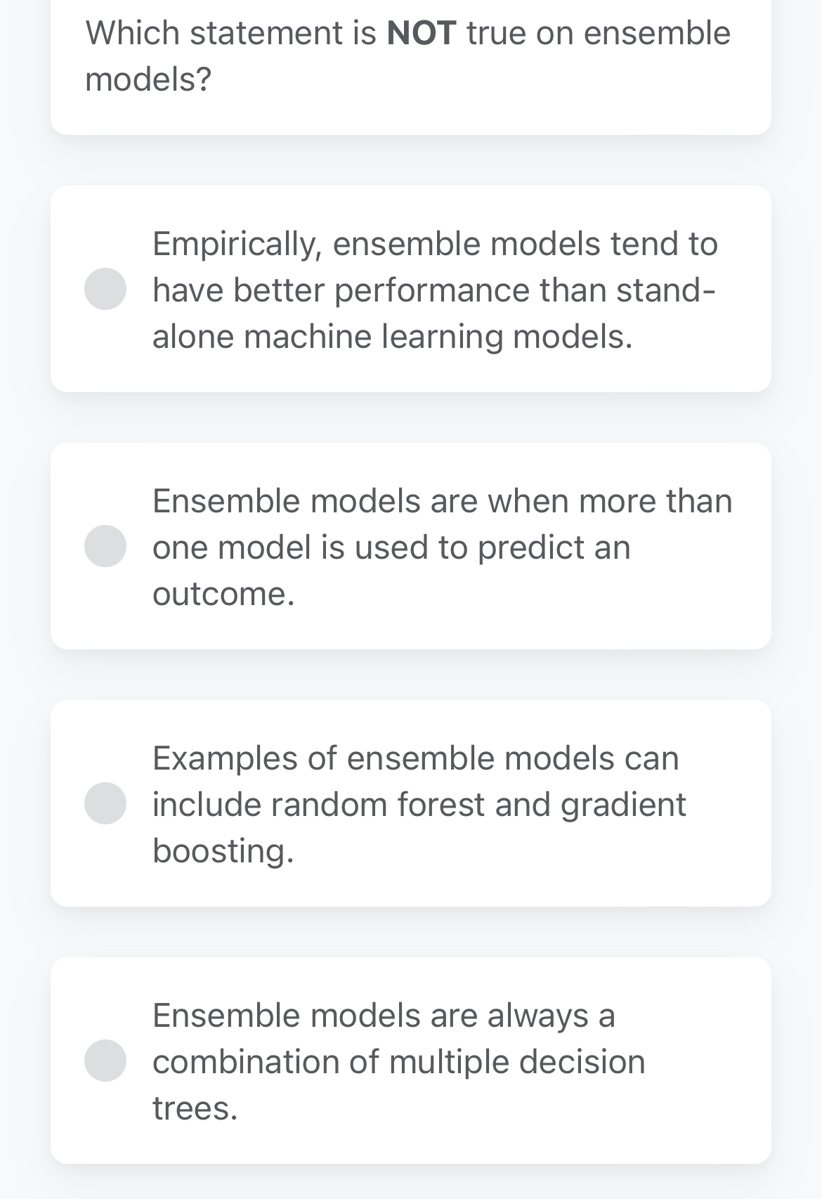 Solved Which statement is NOT true on ensemble | Chegg.com