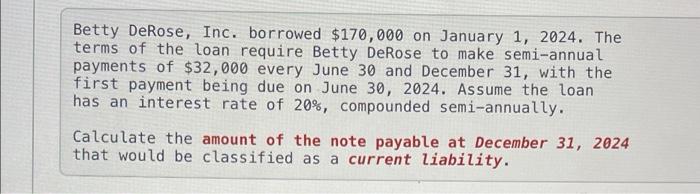 Solved Betty DeRose, Inc. borrowed $170,000 on January 1, | Chegg.com