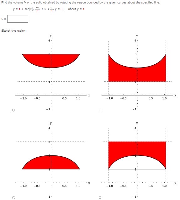 Solved Find the volume V ﻿of the solid obtained by rotating | Chegg.com