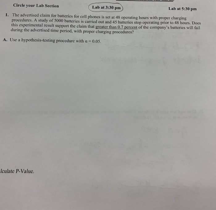 Solved Circle your Lab Section (Lab at 3:30 pm Lab at 5:30 | Chegg.com