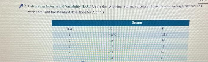 Solved 7. Caleulating Returns and Variablity (LO1) Using the | Chegg.com
