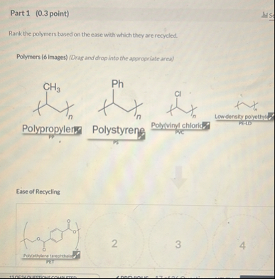 Solved Part 1 ( 0.3 ﻿point)Rank the polymers based on the | Chegg.com