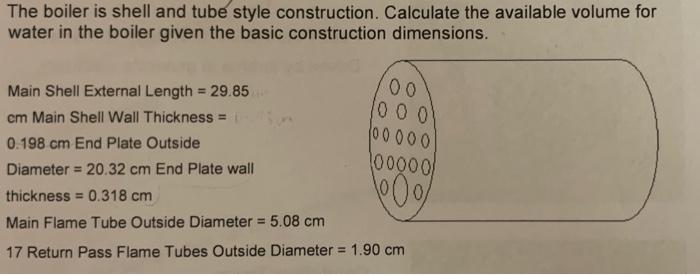 Solved The boiler is shell and tube style construction. | Chegg.com