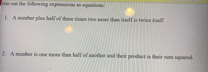 Solved rite out the following expressions as equations: 1. A | Chegg.com