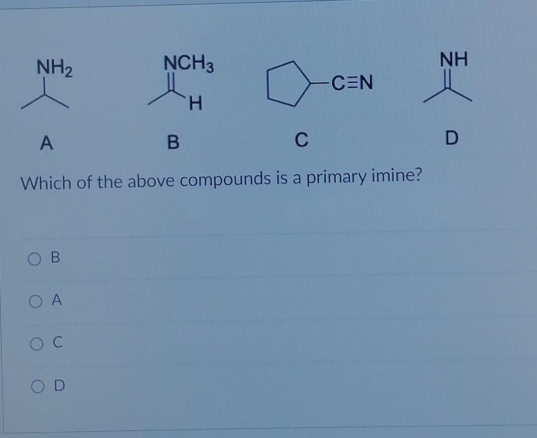 Solved NH2 NCH3 NH -CEN H А B C D Which of the above | Chegg.com