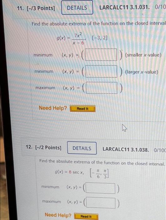Solved Find the absolute extrema of the function on the | Chegg.com