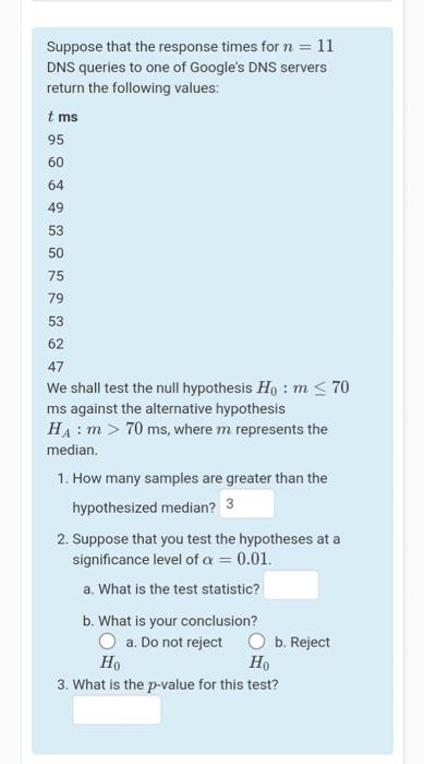 Solved Suppose that the response times for n=11 DNS queries | Chegg.com