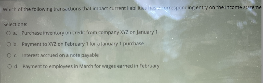 Solved Which of the following transactions that impact | Chegg.com