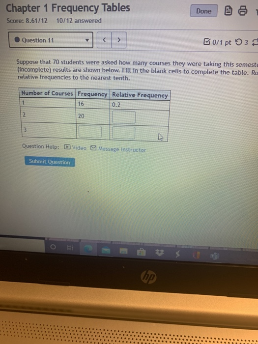 Solved Chapter 1 Frequency Tables Done Score: 8.61/12 10/12 | Chegg.com