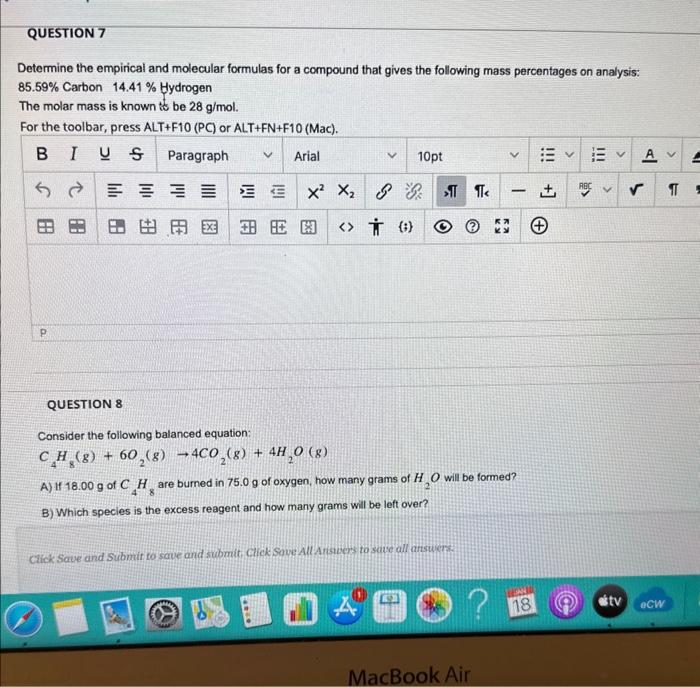 Solved Determine the empirical and molecular formulas for a | Chegg.com