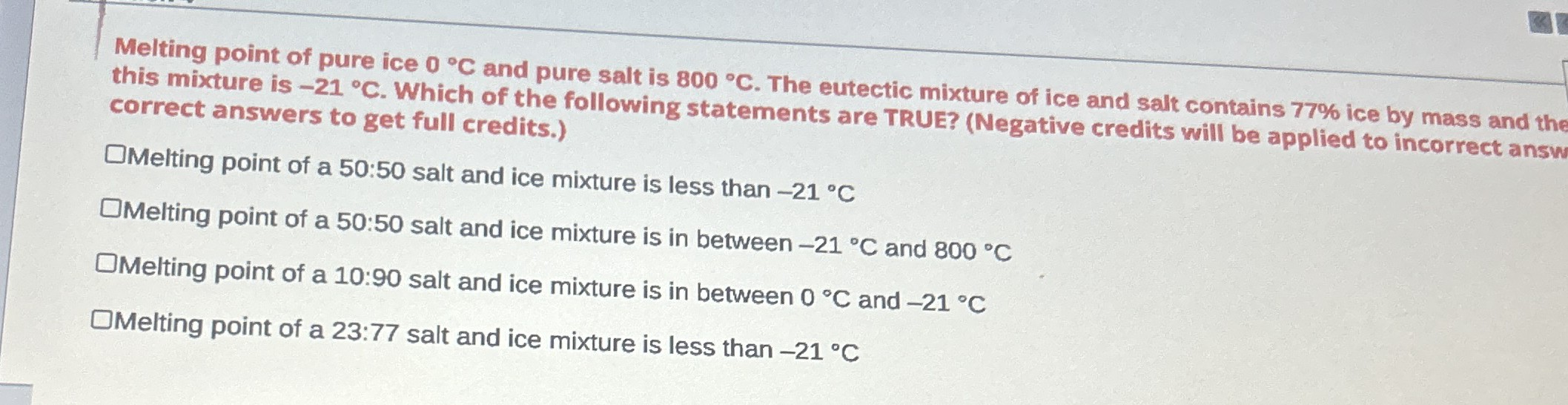 Solved Melting point of pure ice 0°C ﻿and pure salt is | Chegg.com