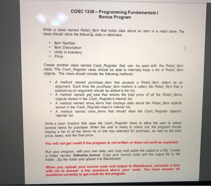 Solved COSC 1336 - Programming Fundamentals Bonus Program | Chegg.com