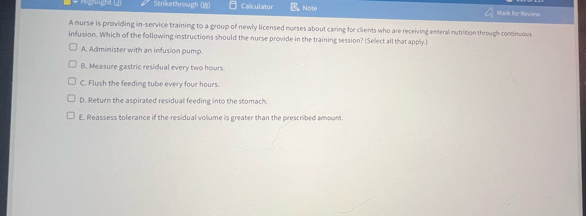 Solved Strikethrough (W)CalculatorNoteMark for ReviewA nurse | Chegg.com