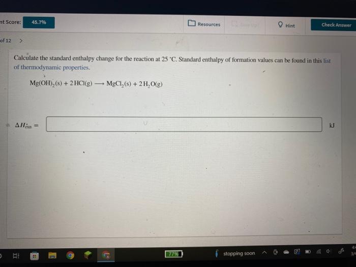 Solved mt Score: 45.7% Resources Hint Check Answer of 12 > | Chegg.com