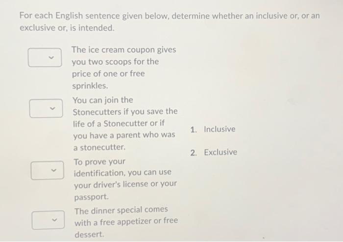 Solved For each English sentence given below, determine | Chegg.com