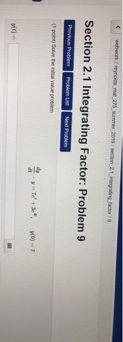 Solved webwork / reynolds mat 275 summer 2019/section 2.1 | Chegg.com