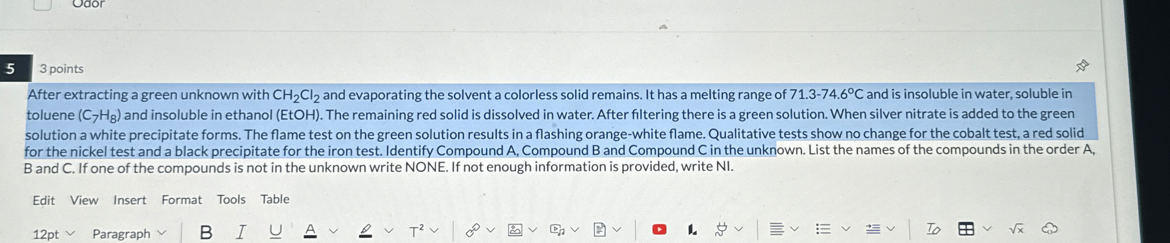 Solved After extracting a green unknown with CH2Cl2 ﻿and | Chegg.com