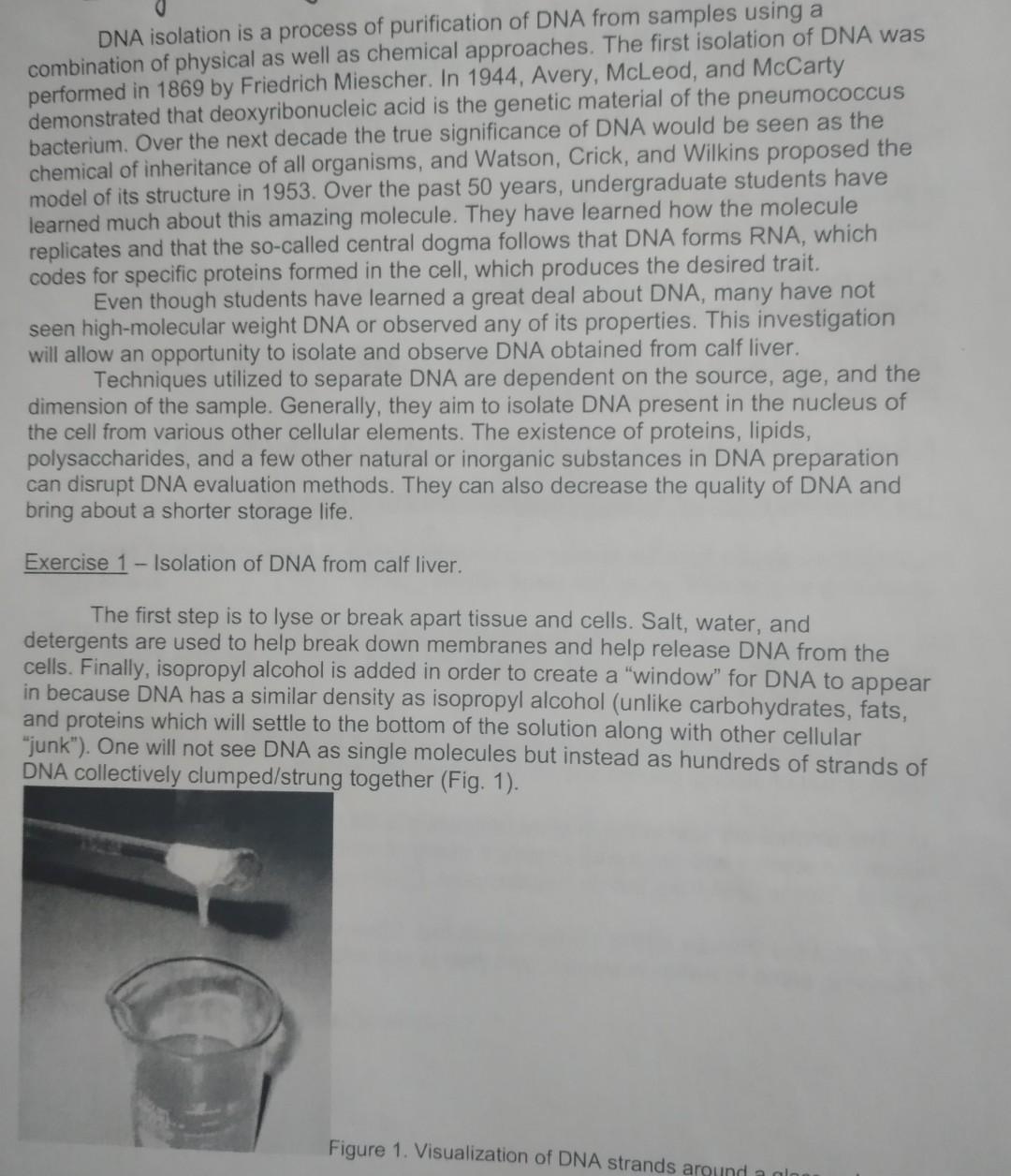 Solved DNA isolation is a process of purification of DNA | Chegg.com