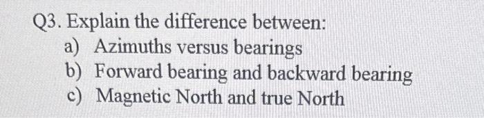 Solved Q3. Explain the difference between: a) Azimuths | Chegg.com