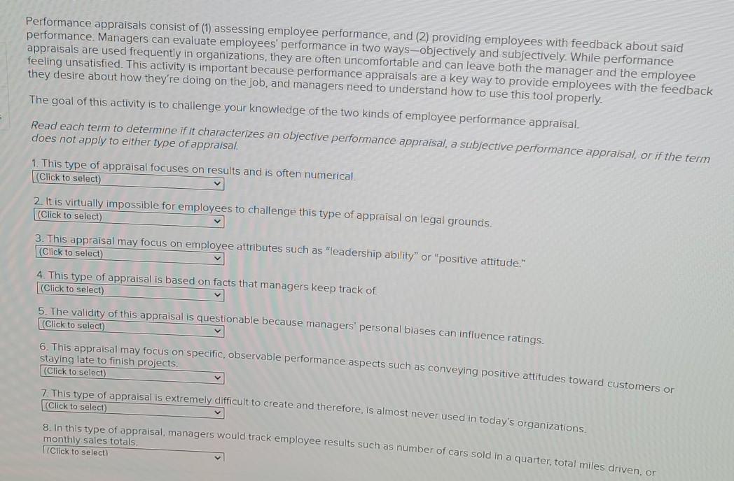 Solved Performance appraisals consist of (1) assessing | Chegg.com