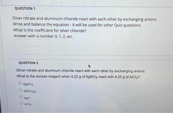 Solved Silver nitrate and aluminum chloride react with each | Chegg.com