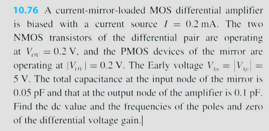 Solved 10.76 ﻿A current-mirror-loaded MOS differential | Chegg.com