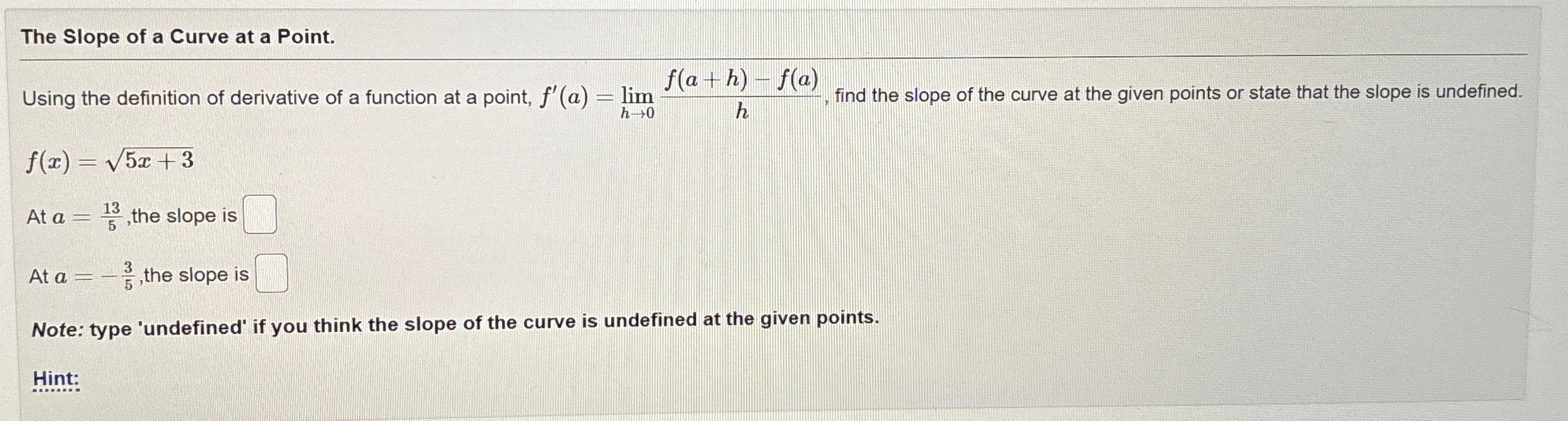 Solved The Slope of a Curve at a Point.Using the definition | Chegg.com