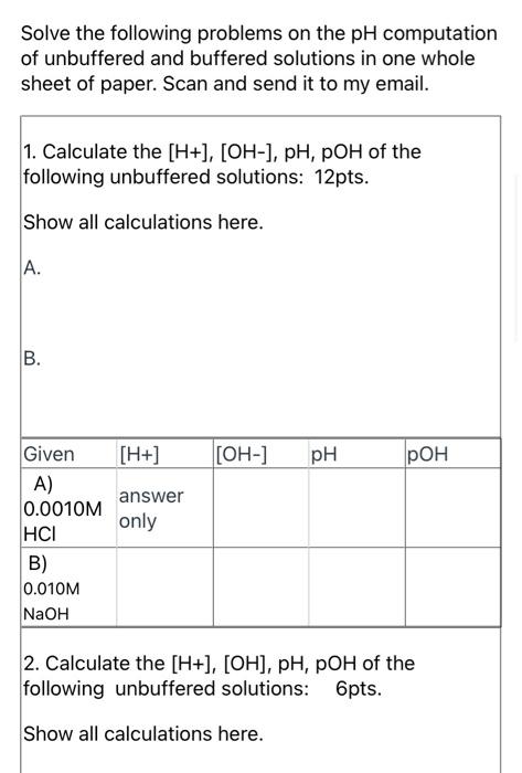 Solved Solve the following problems on the pH computation of | Chegg.com