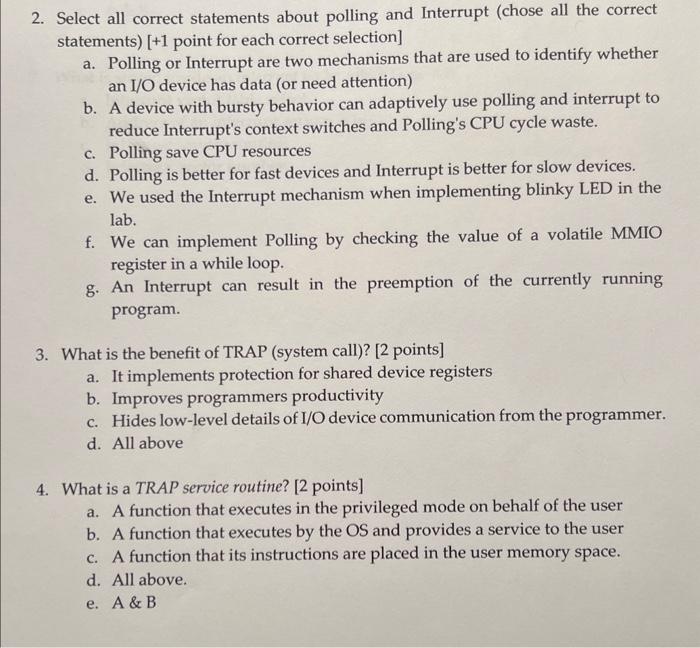 Solved 2. Select all correct statements about polling and | Chegg.com