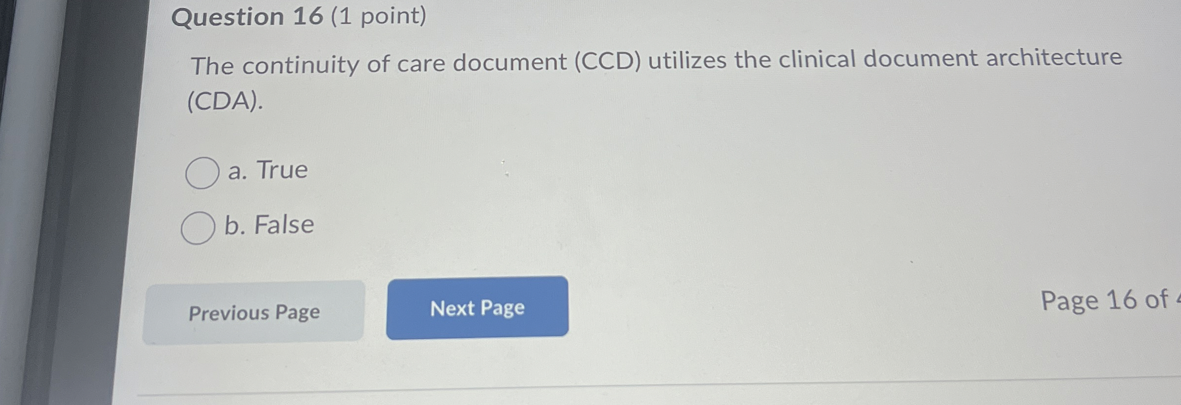Solved Question 16 (1 ﻿point)The continuity of care document | Chegg.com