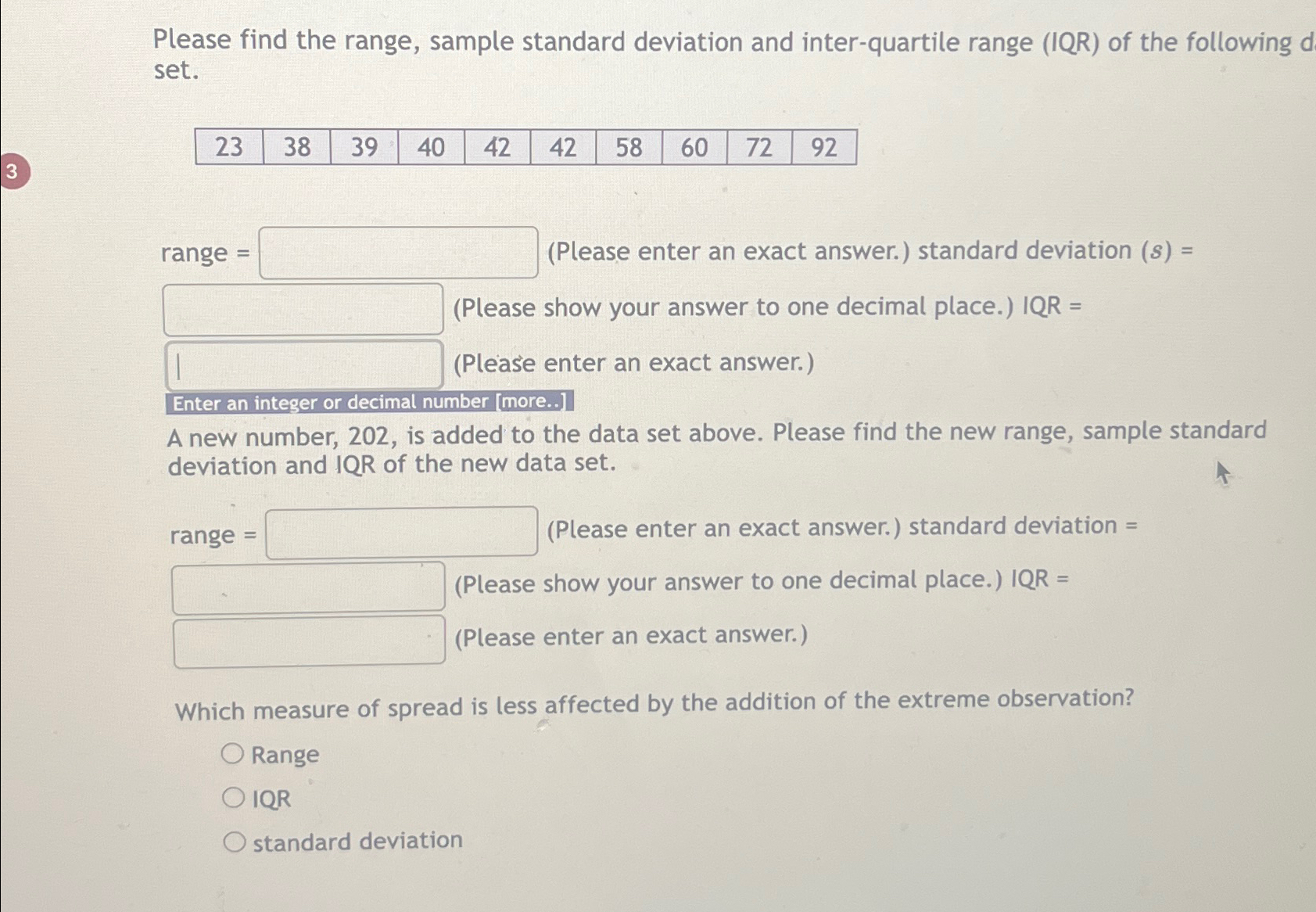 Solved Please find the range, sample standard deviation and | Chegg.com