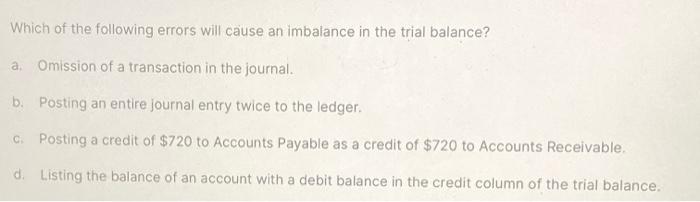 Solved Which of the following errors will cause an imbalance | Chegg.com