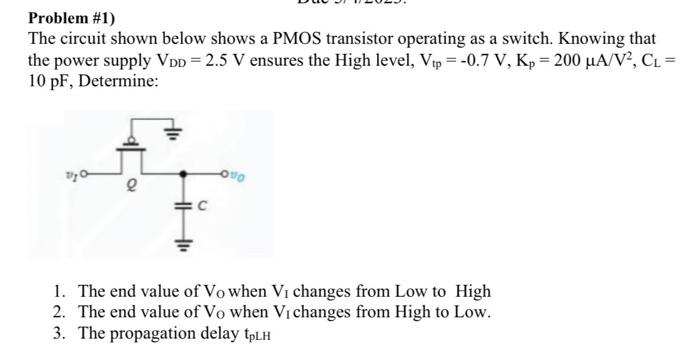 Solved Problem \#1) The circuit shown below shows a PMOS | Chegg.com