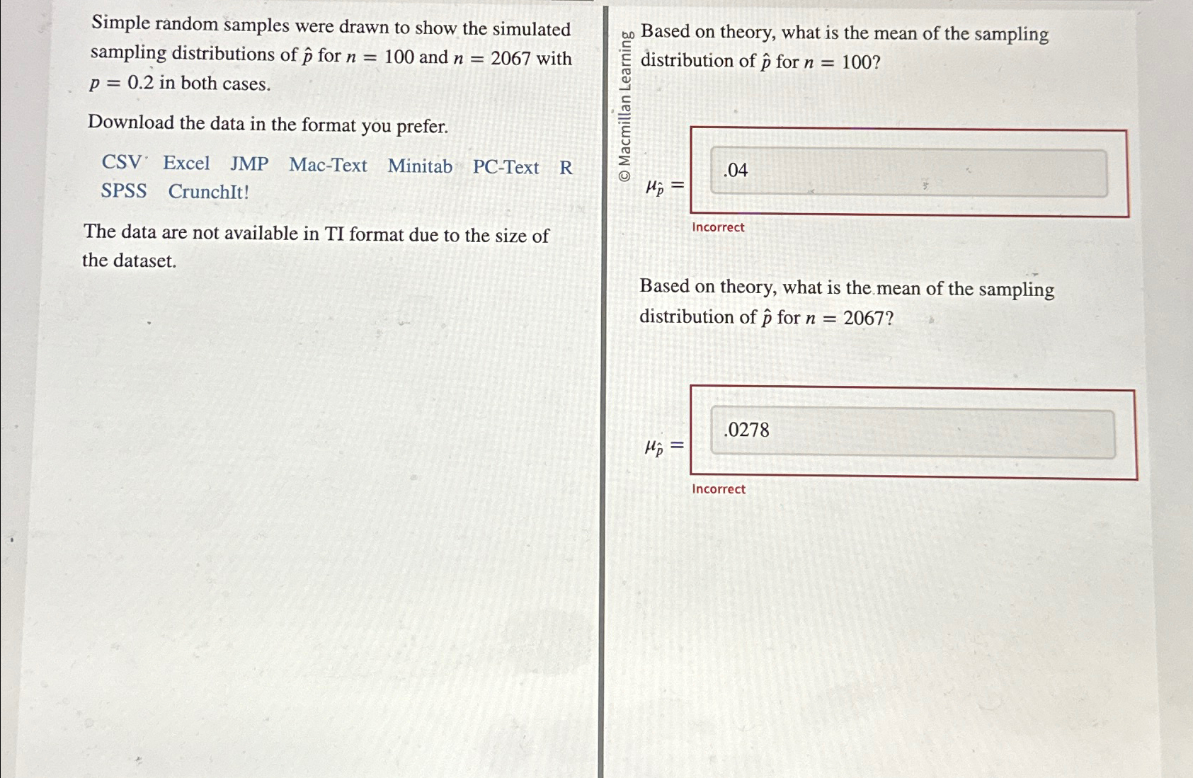 Solved Simple random samples were drawn to show the | Chegg.com