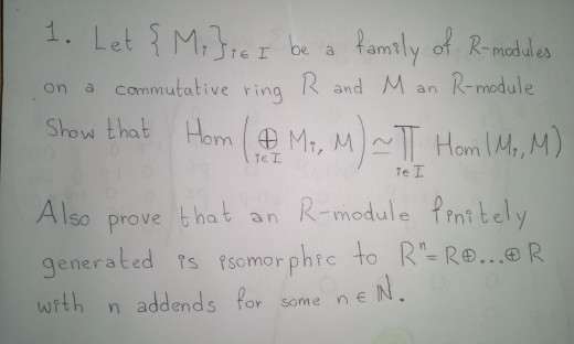 Solved an 1. Let { Mi}re I be a family of R-modules on a | Chegg.com