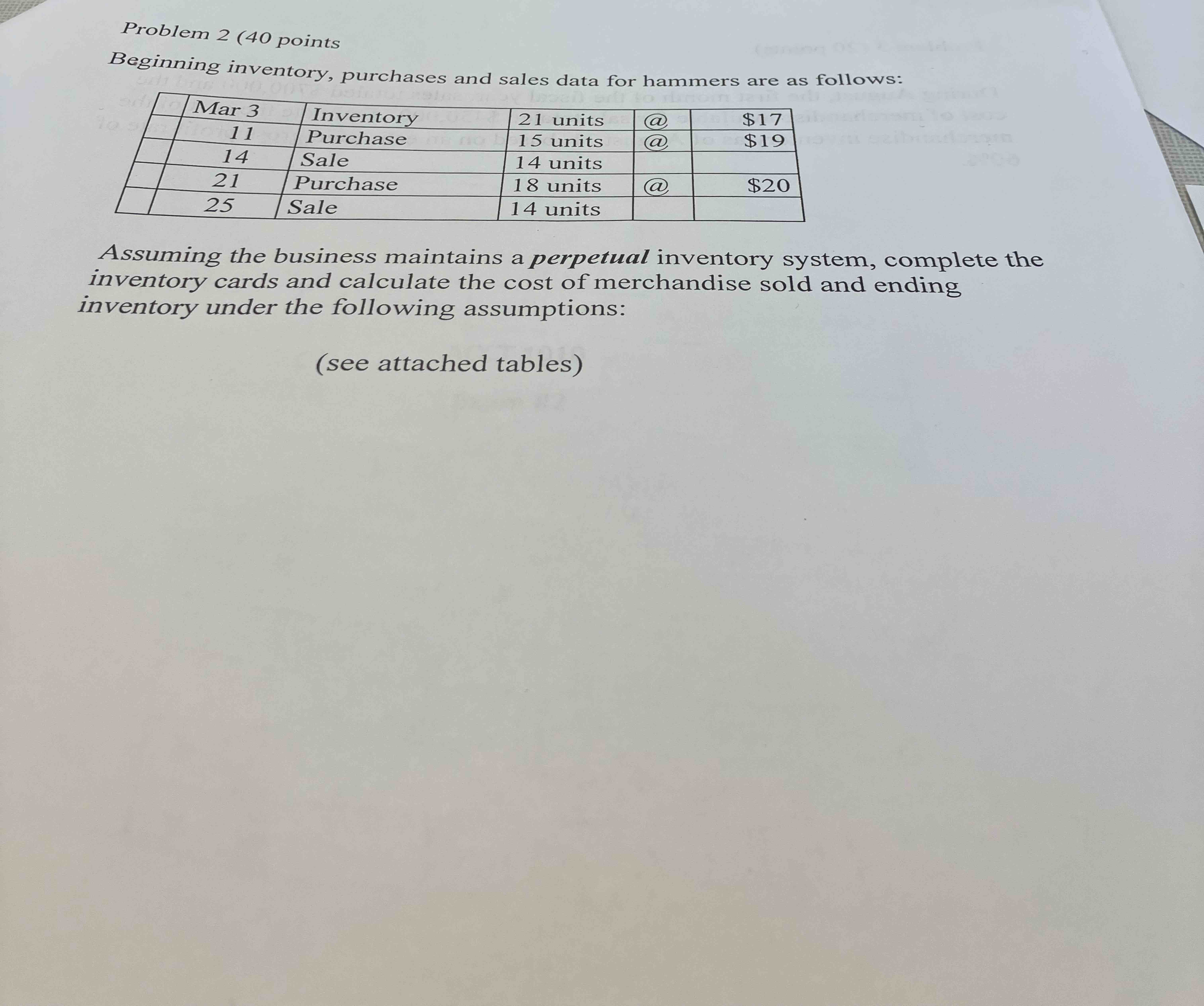 Problem 2 ( 40 ﻿points Beginning inventory, purchases | Chegg.com