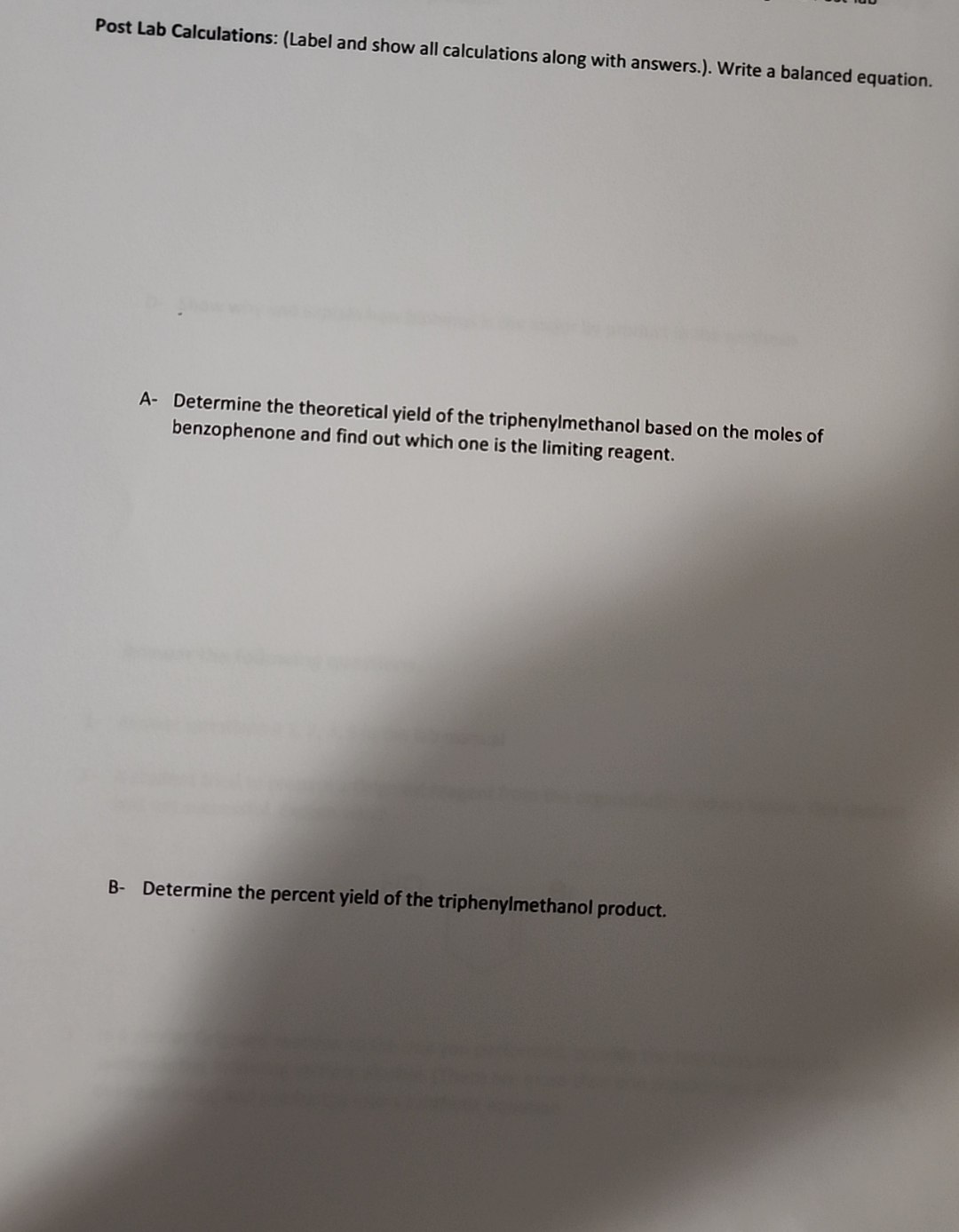 Solved Post Lab Calculations: (Label and show all | Chegg.com