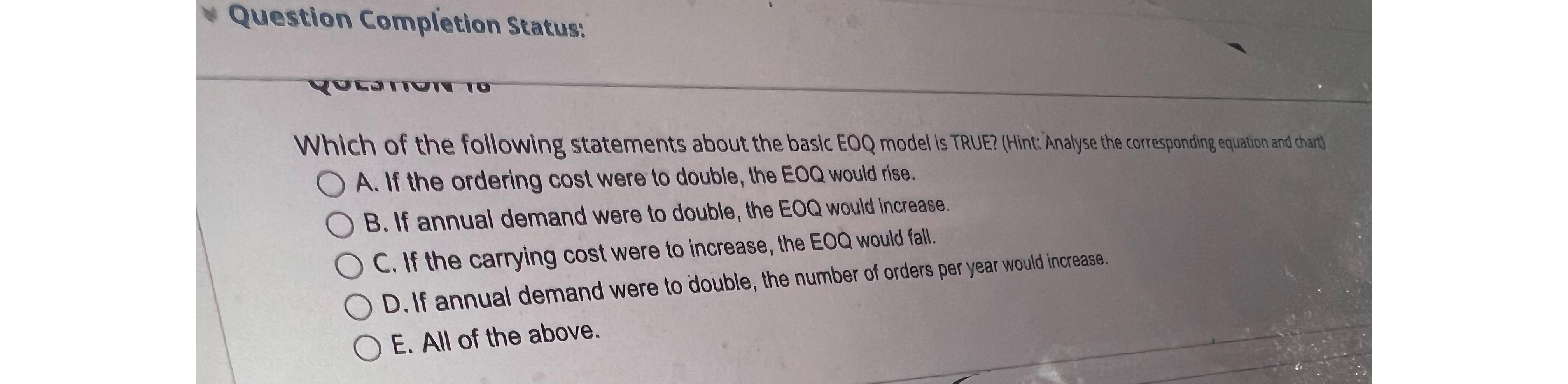 Solved Question Completion Status:Which of the following | Chegg.com