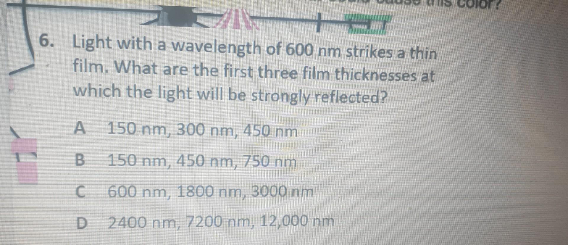 Solved 6. Light with a wavelength of 600 nm strikes a thin | Chegg.com