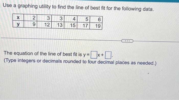 Solved Use a graphing utility to find the line of best fit | Chegg.com